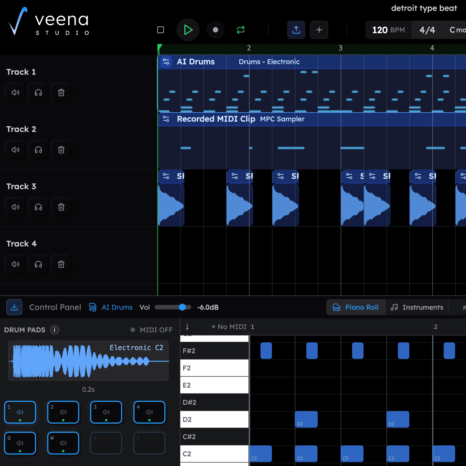Veena - AI-enabled DAW for Musicians.